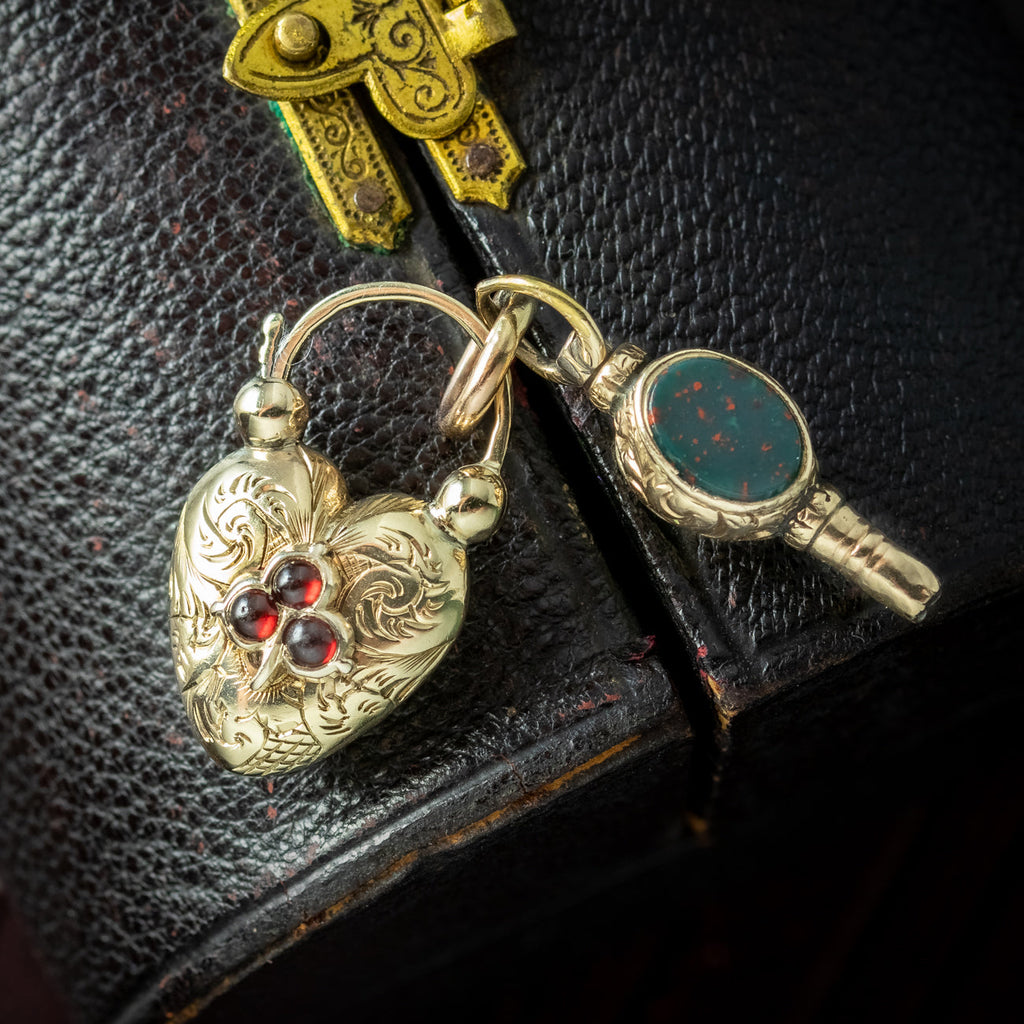 Antique Victorian Heart Locket And Watch Key Charm Pendant 9ct Gold ...